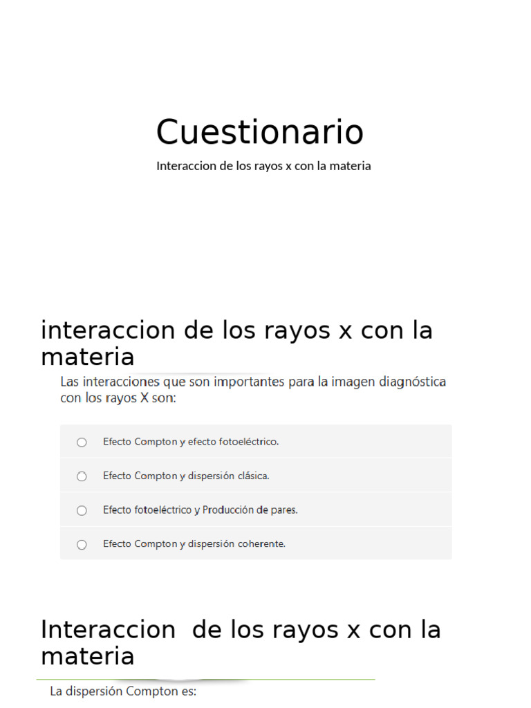 Cuestionario Interaccion de Los Rayos X Con La Materia | PDF