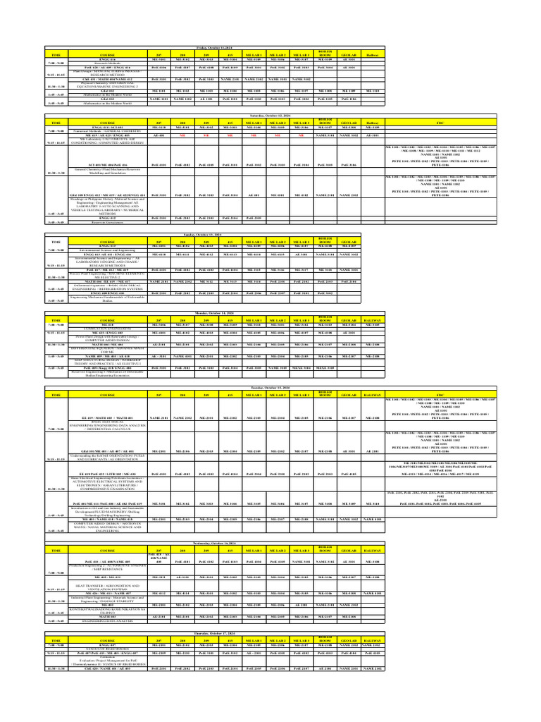 Midterm Room Exam Schedule 24 25 | PDF | Engineering | Physical Sciences