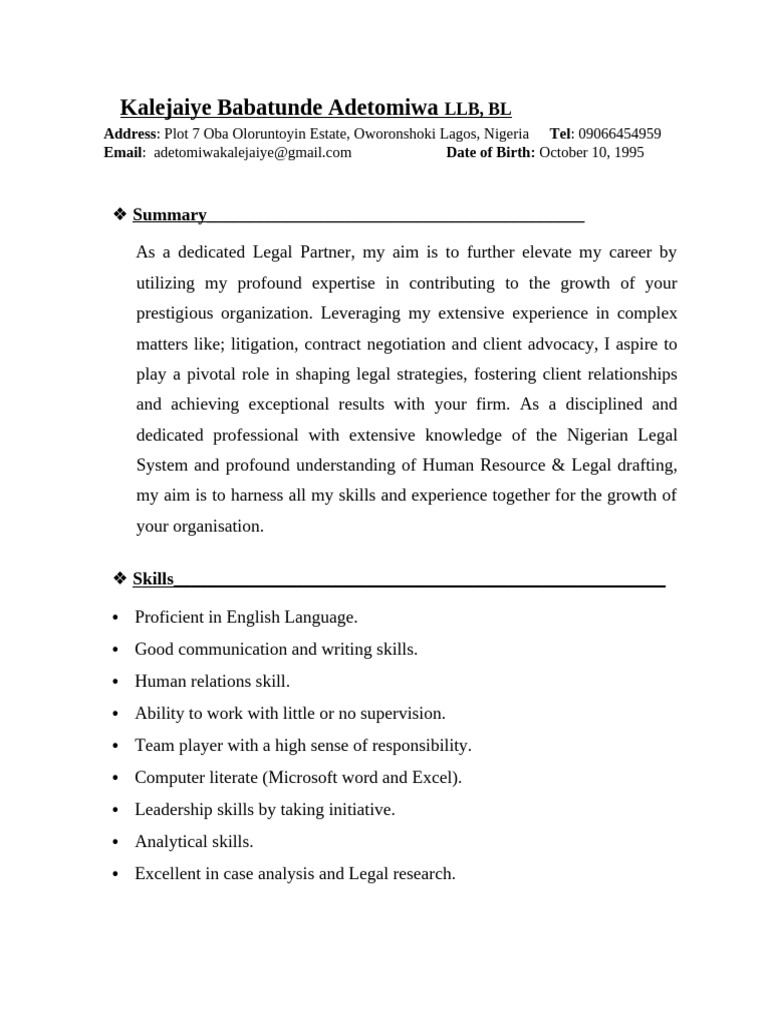Kalejaiye Babatunde Adetomiwa (CV) | PDF | Barrister | Justice