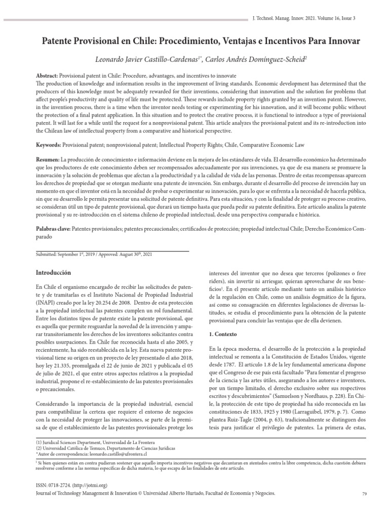 Patente Provisional en Chile | PDF | Patentar | Propiedad intelectual