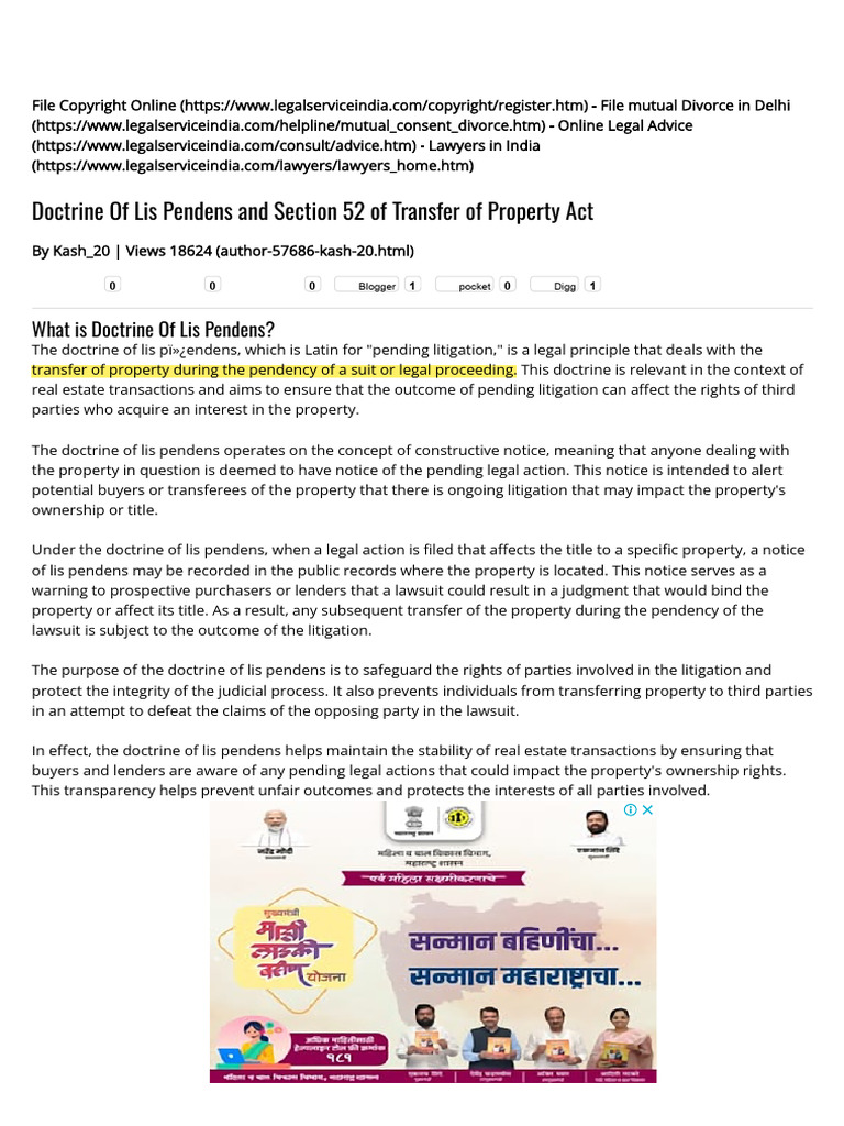 Doctrine Of Lis Pendens | PDF | Lawsuit | Property