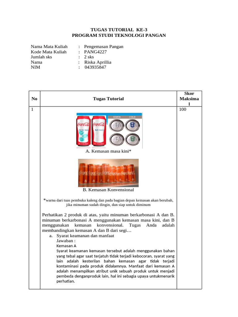 Tugas 3 Pengemasan Pangan | PDF