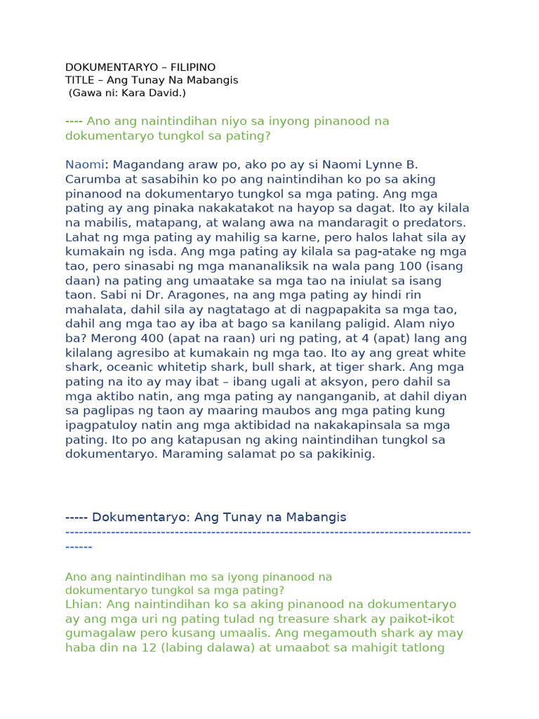 Naomi: Dokumentaryo - Filipino TITLE - Ang Tunay Na Mabangis | PDF