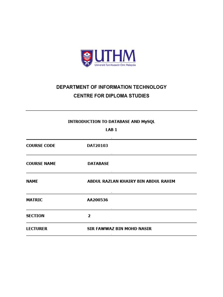 Lab 1 | PDF | Databases | My Sql
