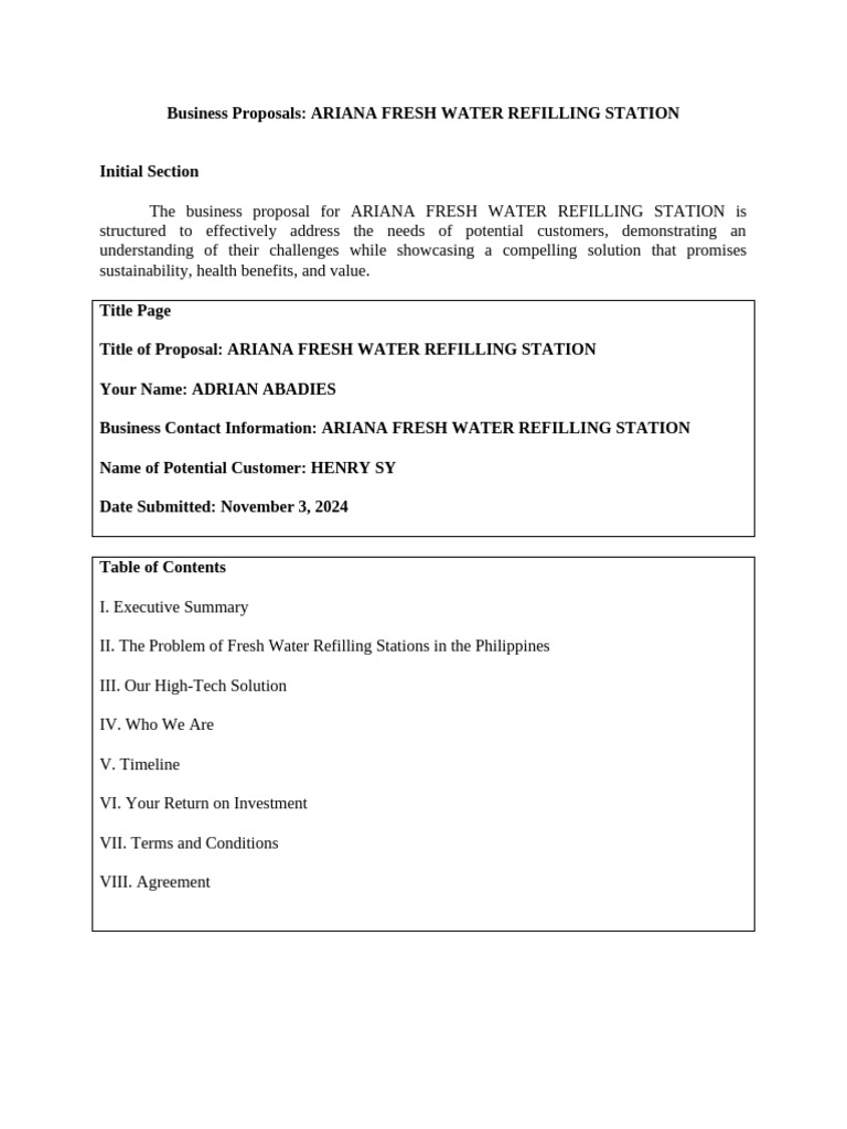 ADRIAN Business Proposals | PDF | Drinking Water | Water