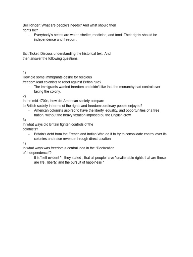 Assignment Bellringer - Exit Ticket | PDF