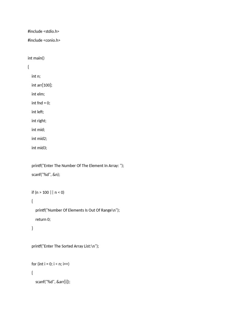 Binary Search in C Code | PDF | Teaching Methods & Materials