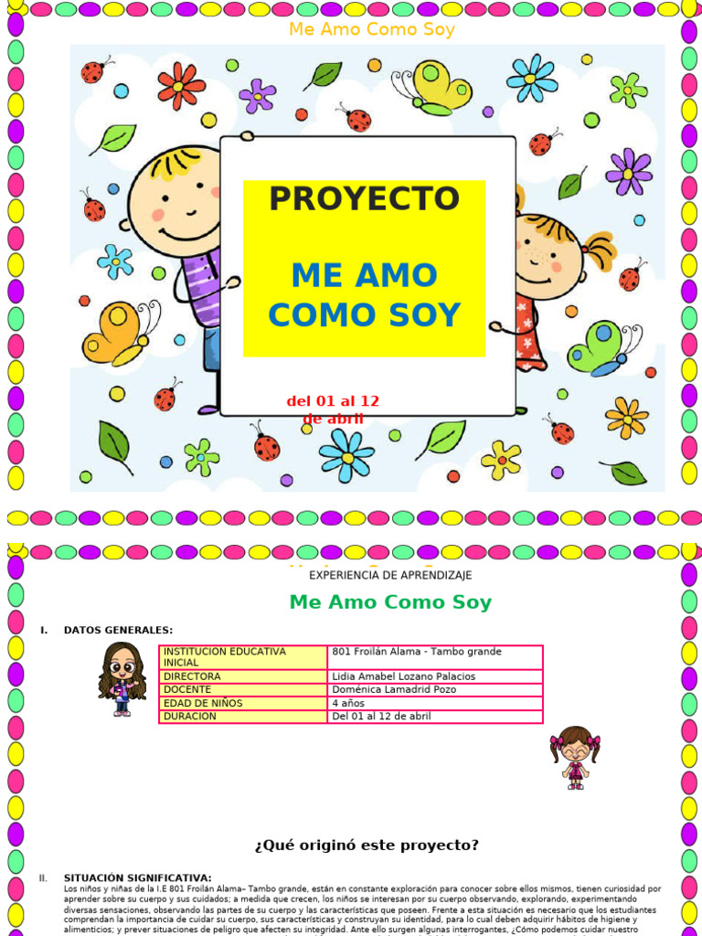Proyecto "Me Amo Como Soy" en I.E. 801 | PDF | Aprendizaje | Las emociones