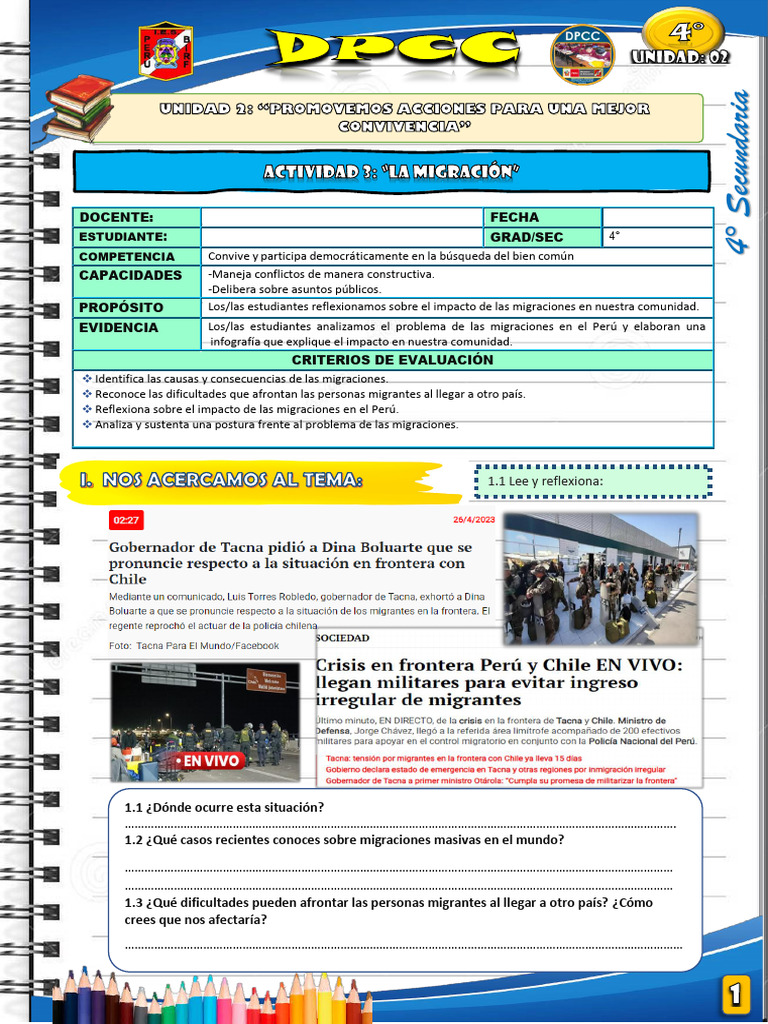 4° DPCC - Actv.03-Unid.2 2024 | PDF | Migración humana | Refugiado