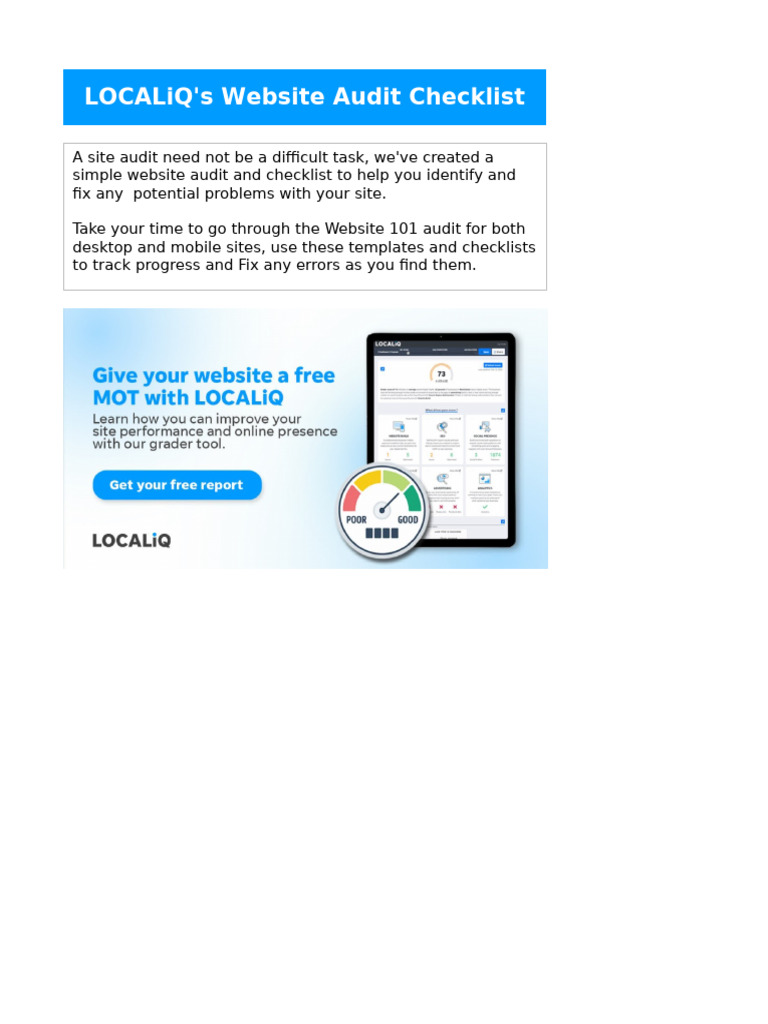 LOCALiQ Uk Basic Website Audit Template | PDF | Search Engine ...