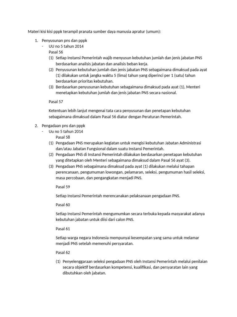 Materi Kisi Kisi PPPK Terampil Pranata Sumber Daya Manusia Apratur | PDF