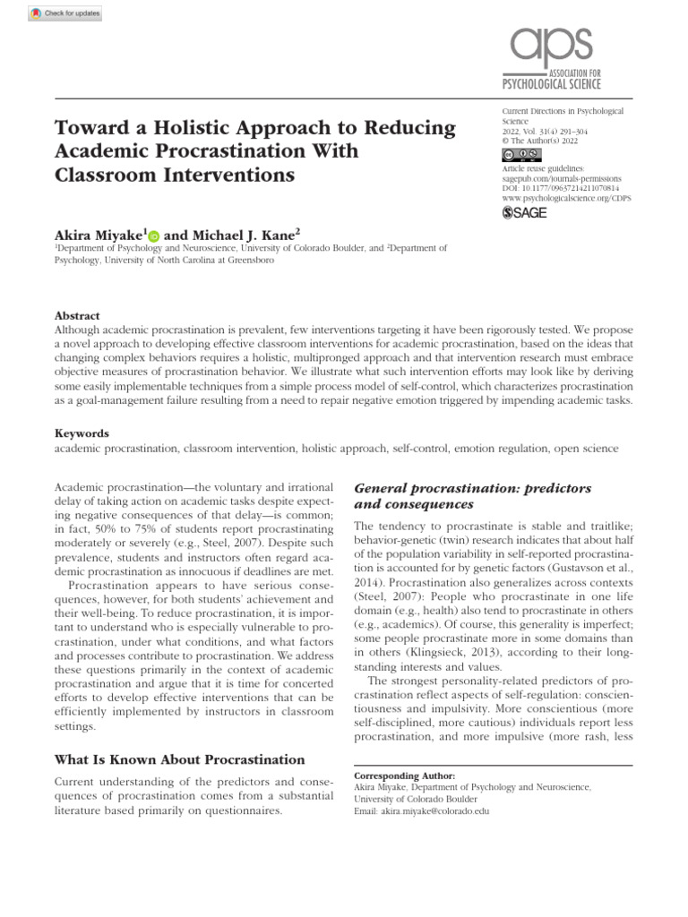 Miyake Kane 2022 Toward A Holistic Approach To Reducing Academic Procrastination With Classroom ...