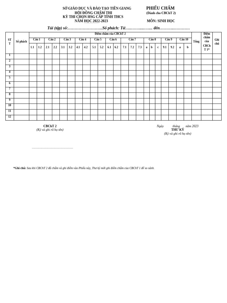 Phieu Cham 2 - CT | PDF