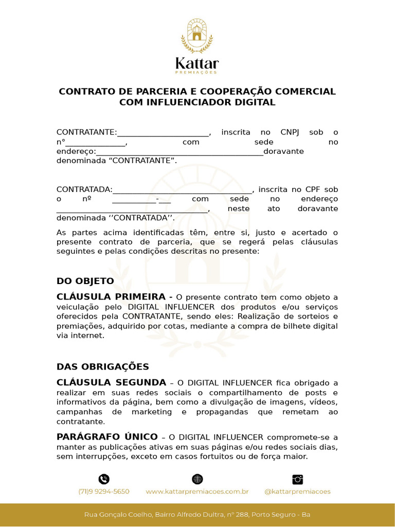 Modelo Contrato Influencers | PDF