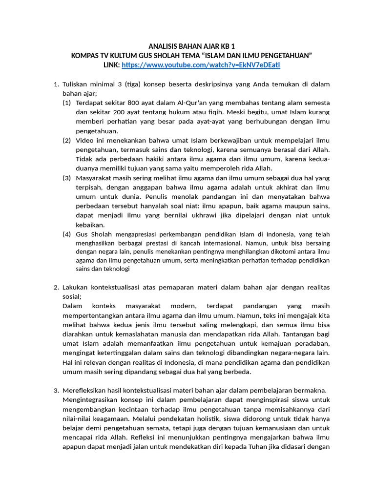 Analisis Bahan Ajar KB 1 | PDF | Agama & Spiritualitas