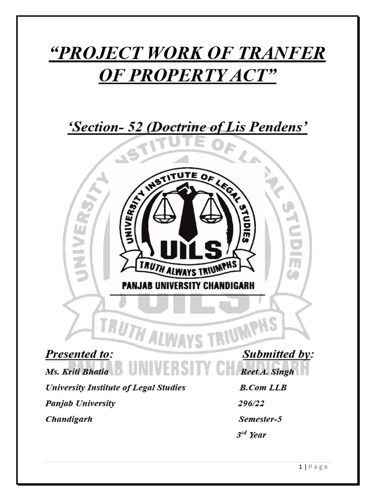 Project Work On Doctrine of Lis Pendens | PDF | Lawsuit | Property