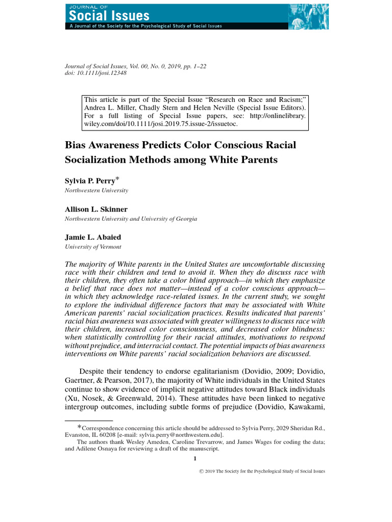 Bias Awareness Predicts Color Conscious | PDF | Race (Human ...