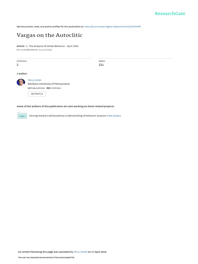 Vargas On The Autoclitic | PDF | Psychology | Psychological Concepts