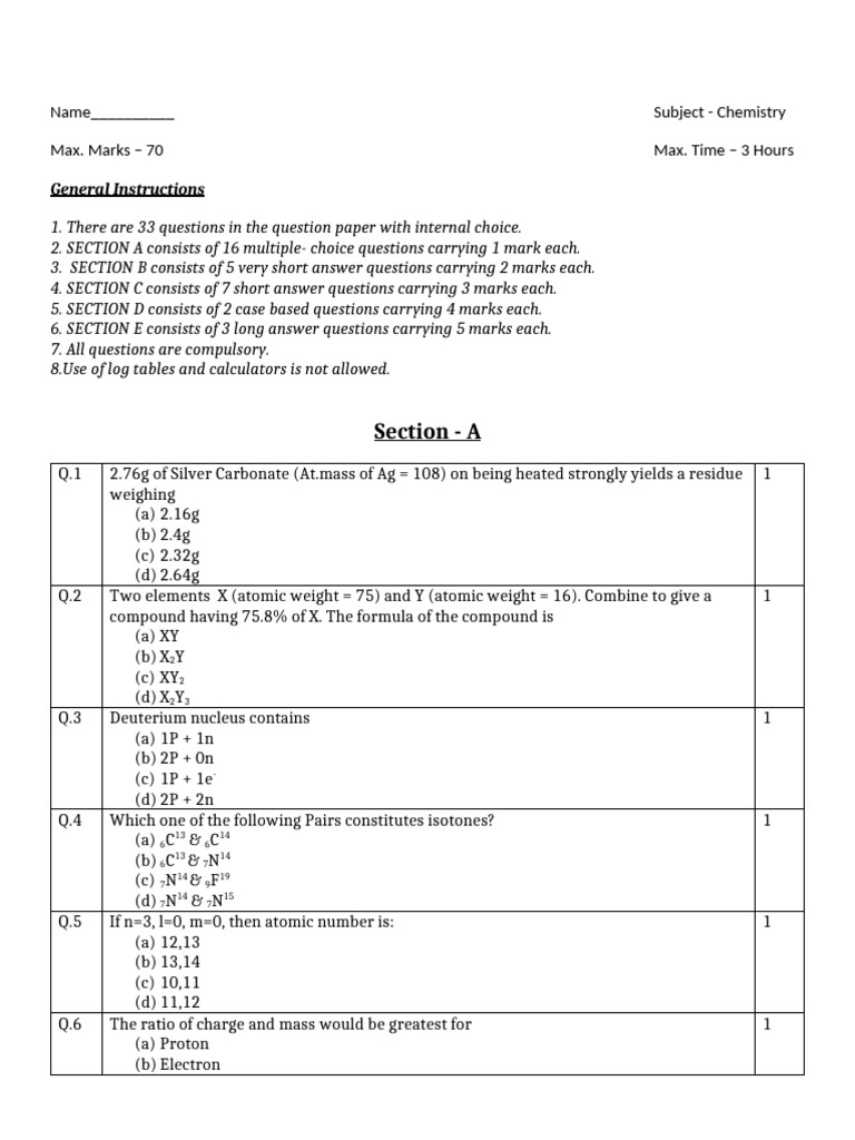 Practice Paper (Chemistry) . | PDF | Chemical Bond | Covalent Bond