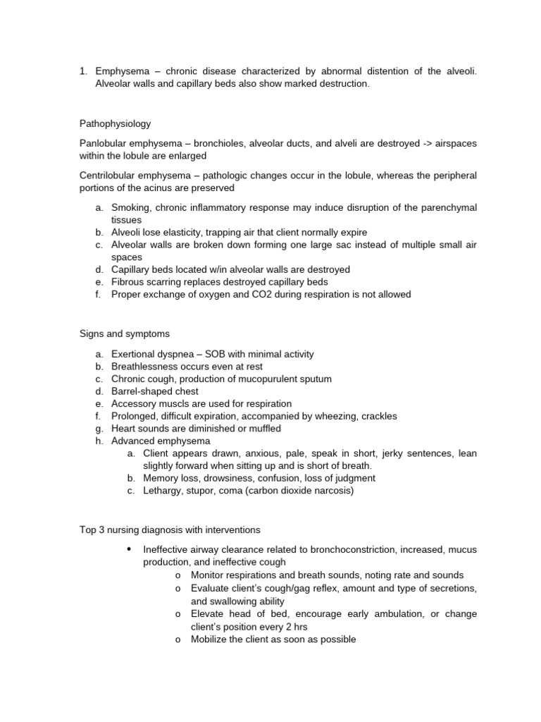 Emphysema and Chronic Bronchitis Concept Map | PDF | Bronchitis ...