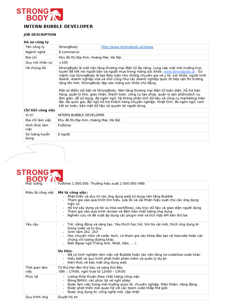 JD Intern Coder StrongBody | PDF