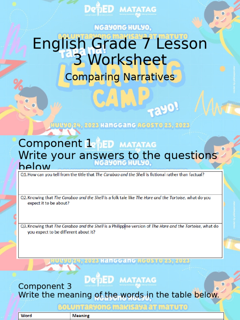 Grade 7 English Worksheets: Narratives & Recounts | PDF | Language Arts ...