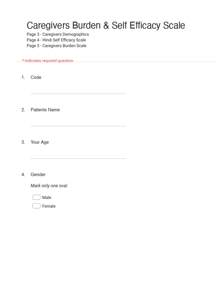 Caregivers Burden & Self Efficacy Scale | PDF | Caregiver | Social Psychology