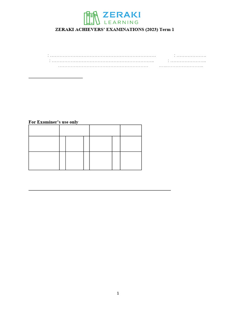 History Form 3 Question Paper Zeraki Achievers 9.0 - April 2023 | PDF ...