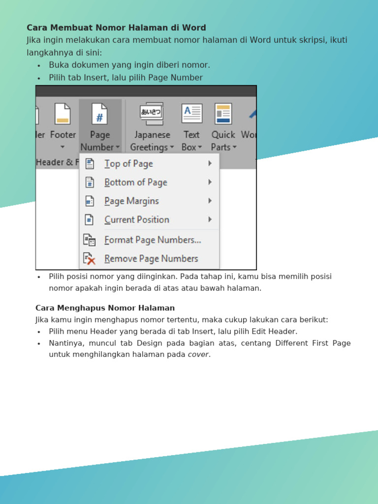 Cara Membuat Nomor Halaman di Word | PDF
