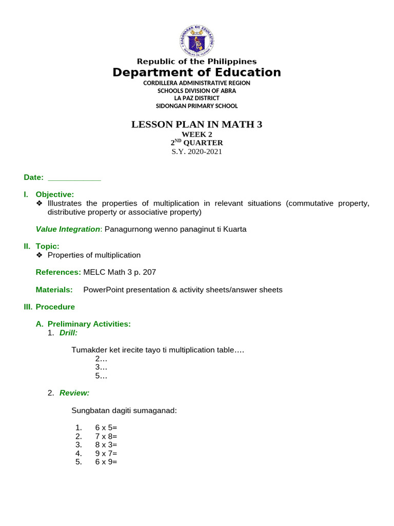Grade 3 Math Q2 Cot Lesson Plan | PDF