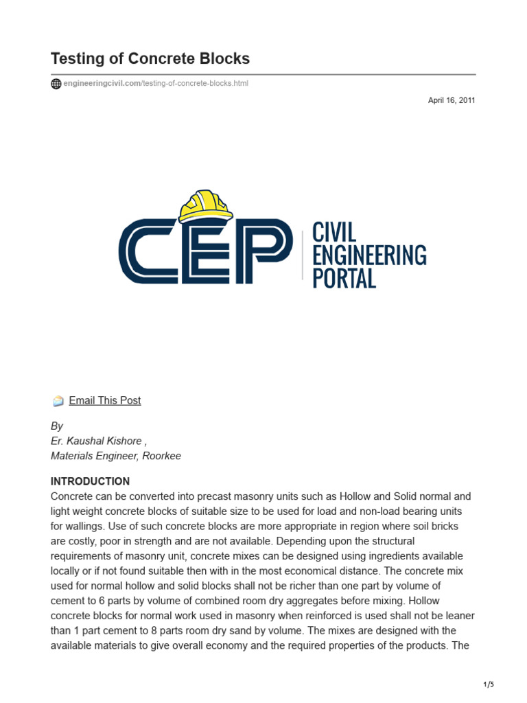 Concrete Block Testing Methods Guide | PDF | Concrete | Construction ...