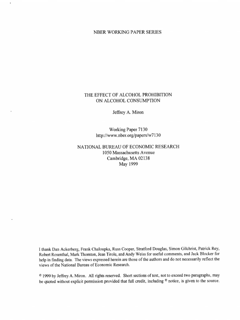 Impact of Alcohol Prohibition on Consumption | PDF | National Bureau Of ...