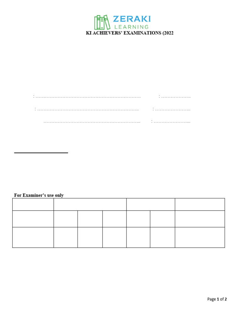 HISTORY PAPER 1 FORM 3 Question Paper Zeraki Achievers 7.0 - August ...