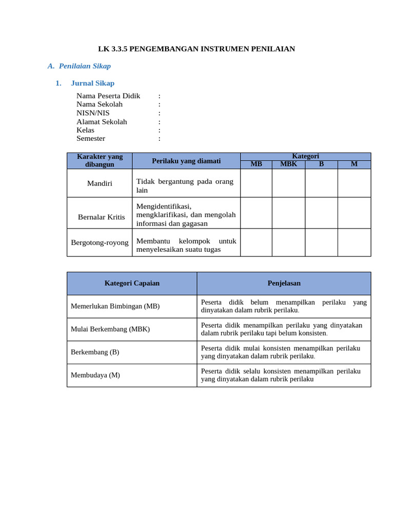 Instrumen Penilaian Kurikulum Merdeka | PDF | Karier & Perkembangan