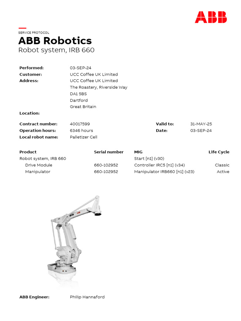 ABB - MaintenanceReport20240903 - Palletizer Cell - 40017599 | PDF ...