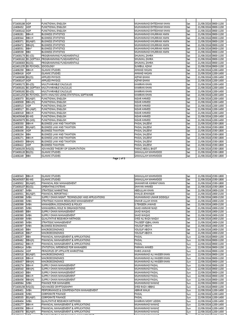 Final Exam Schedule Pre-Fall 2024 (Without Room Allocations) | PDF | Business