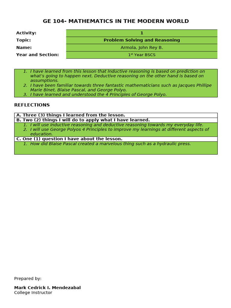 Midterm - Activity No. 1 | PDF | Science & Mathematics