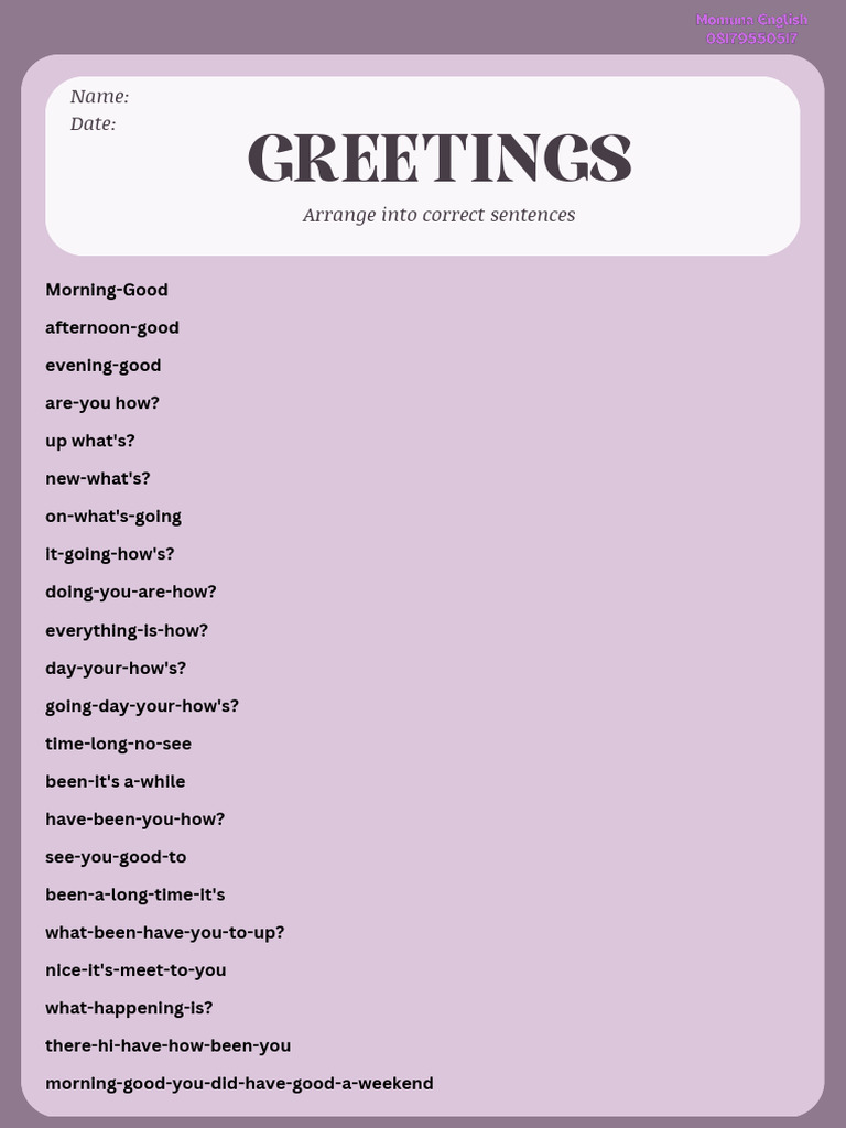 Correct Sentence Arrangement for Greetings | PDF
