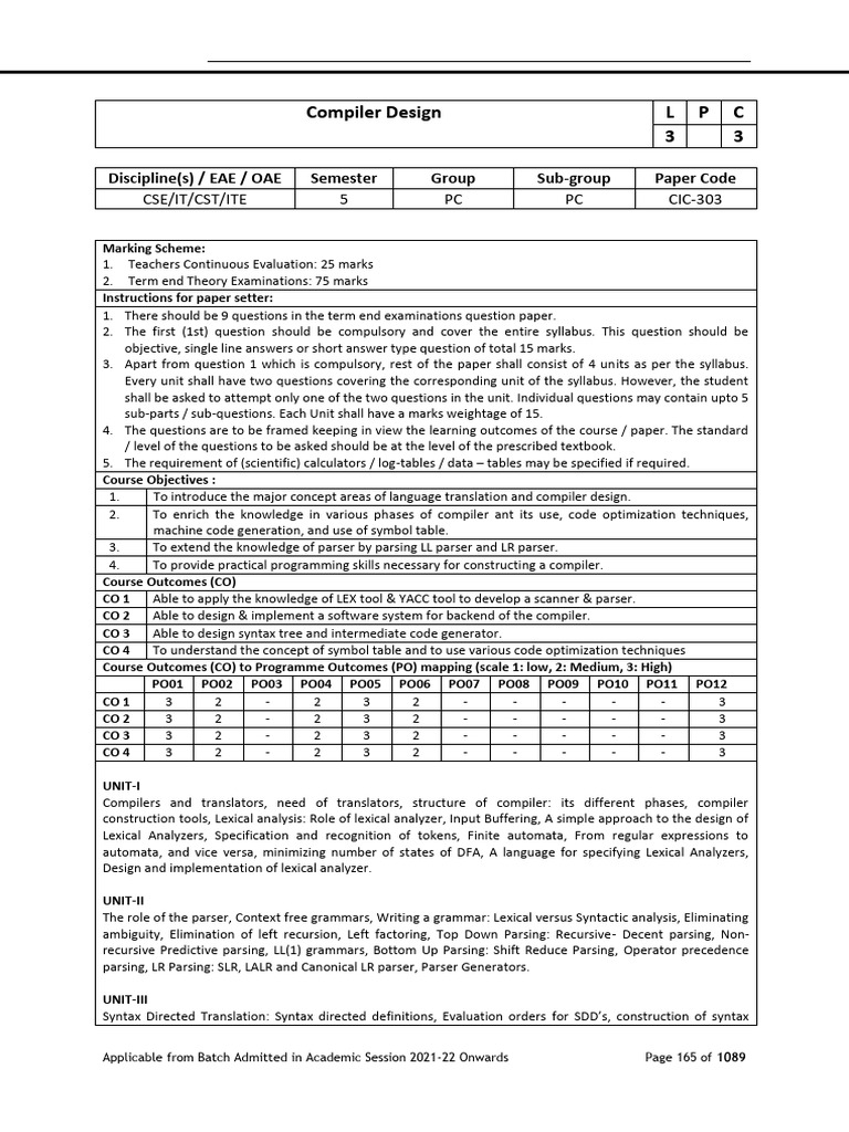 Compiler Design Course Overview | PDF | Parsing | Compiler