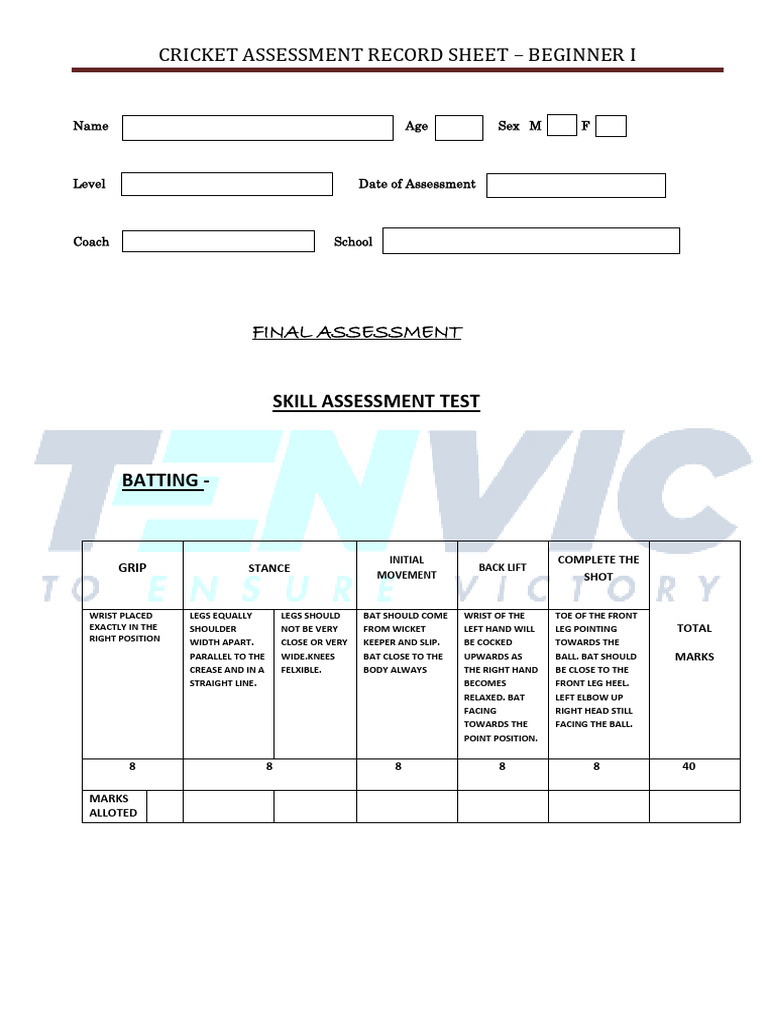 Cricket Assessment Sheet | PDF | Cricket | Summer Sports