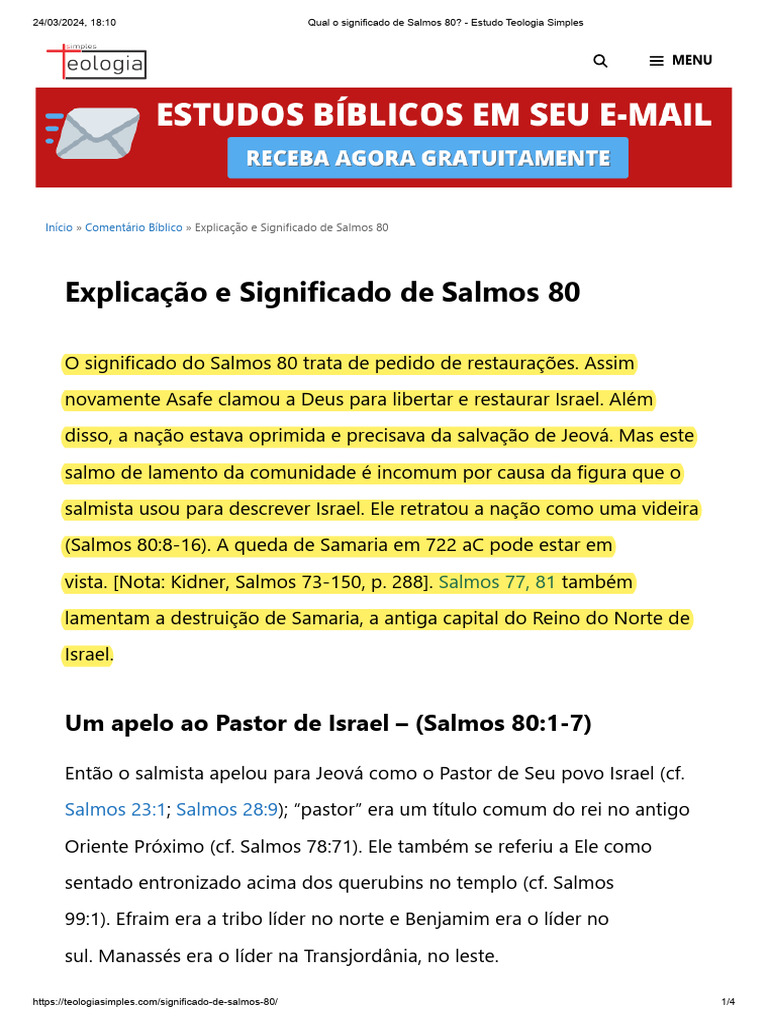 Significado e Explicação de Salmos 80 | PDF | Salmos | Deus