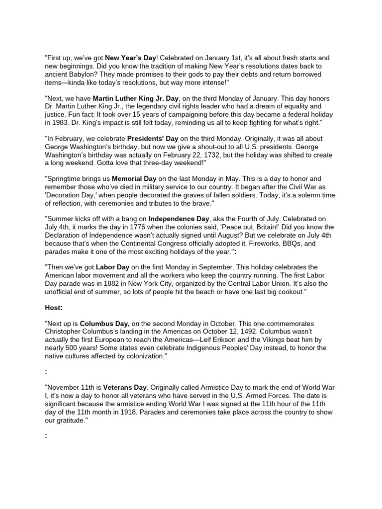 Every federal holiday explained | PDF | Thanksgiving | Memorial Day