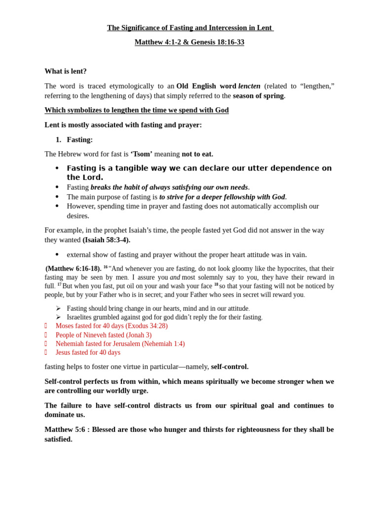 The Significance of Fasting and Intercession in Lent | PDF | Jesus ...