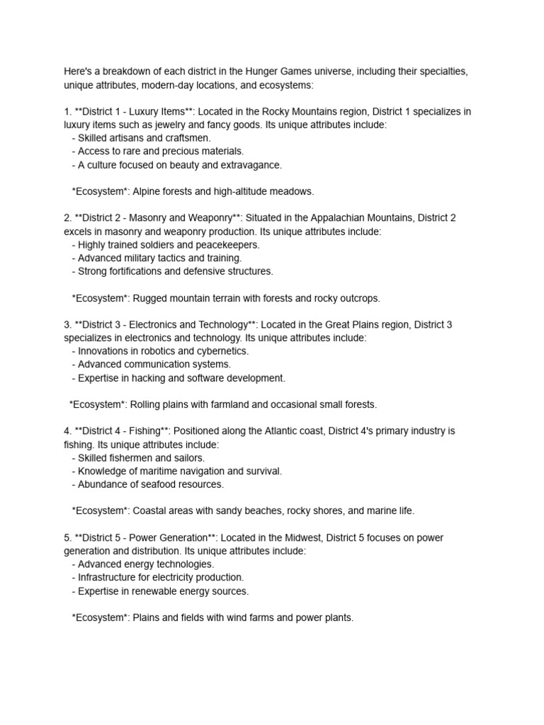 Hunger Games Districts and Specialties | PDF | Agriculture | Livestock