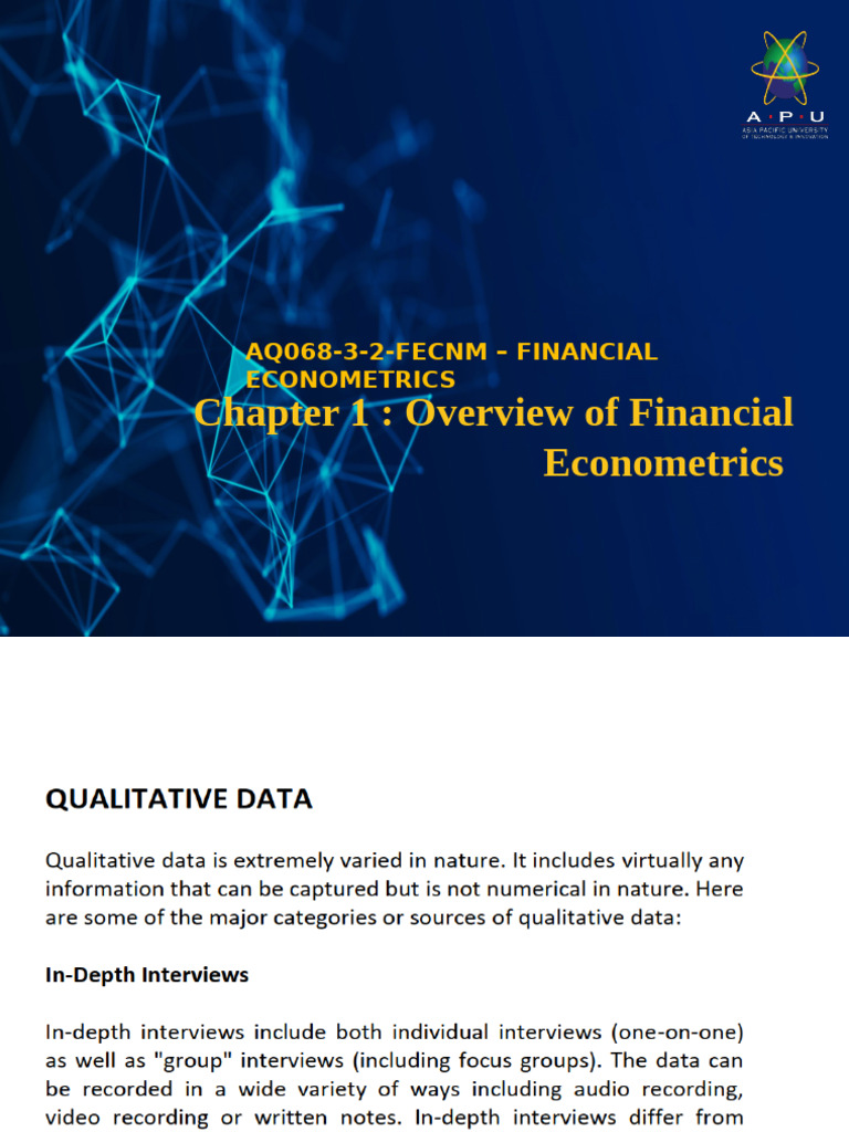 APU Chapter 1 - Overview of Financial Econometrics | PDF | Econometrics | Linear Regression