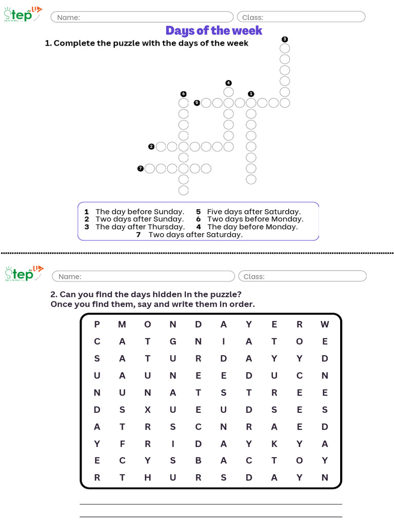 Days of The Week Worksheet | PDF