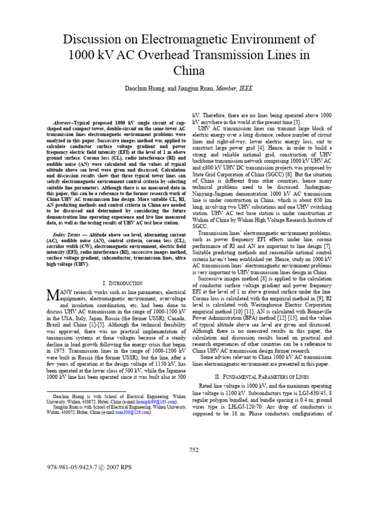 Discussion On Electromagnetic Environment of 1000 KV AC Overhead ...