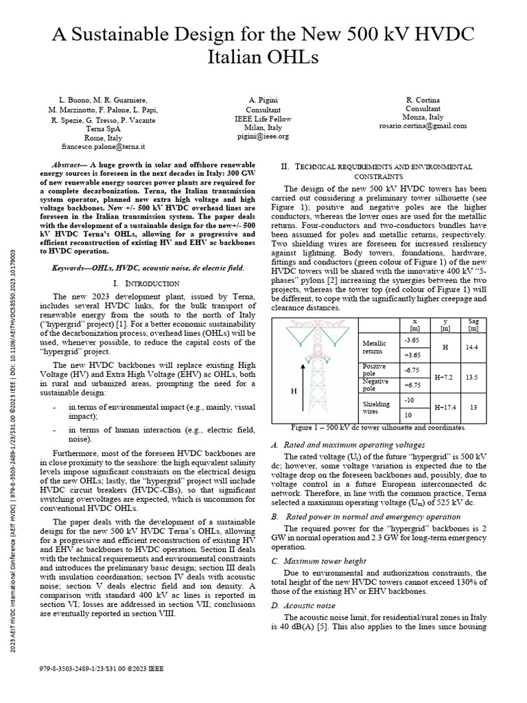 A Sustainable Design For The New 500 KV HVDC Italian OHLs | PDF | Insulator (Electricity) | High ...