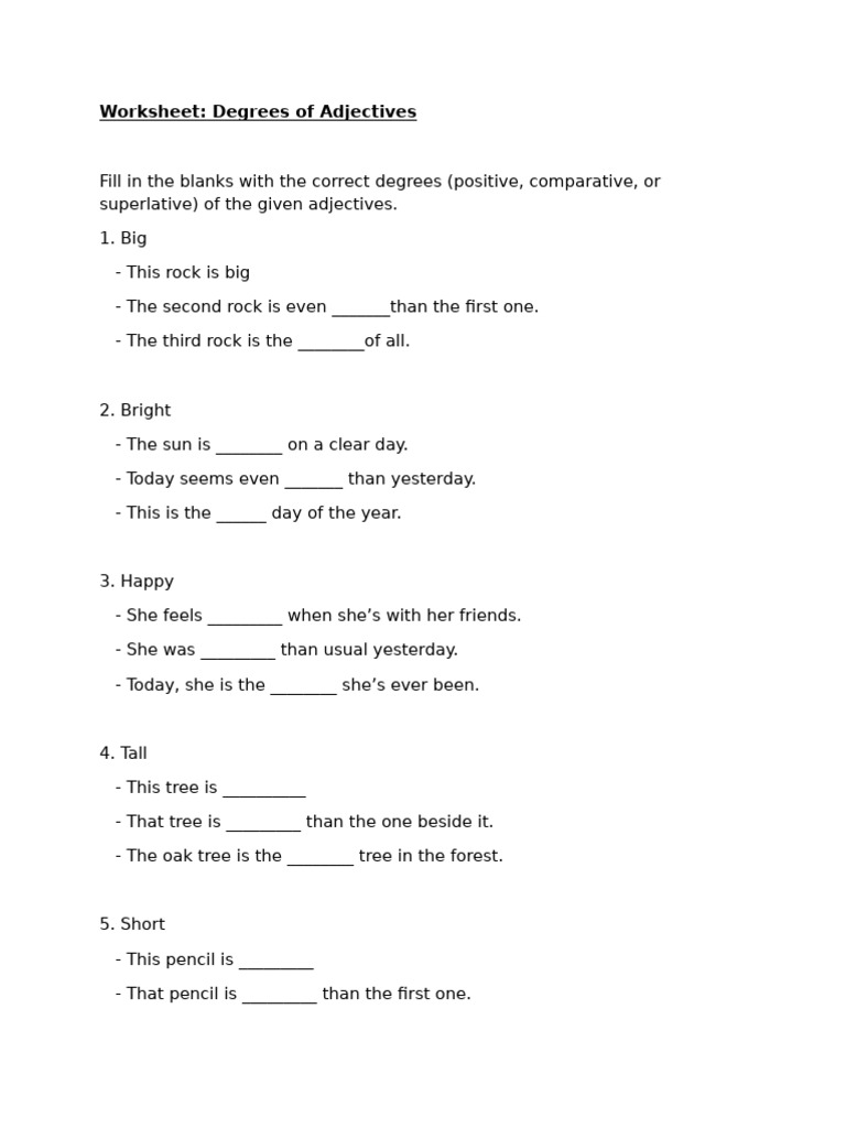 Degrees of Adjectives Worksheet | PDF