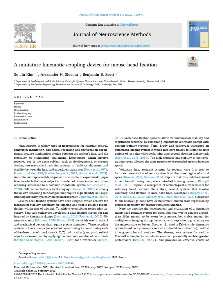 Kinematic Mouse Head Mount | PDF | Neuroscience | Stimulus (Physiology)